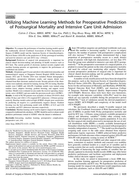 Pdf Utilizing Machine Learning Methods For Preoperative Prediction Of