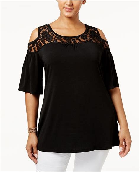 Belldini Plus Size Lace Cold Shoulder Top And Reviews Tops Plus Sizes