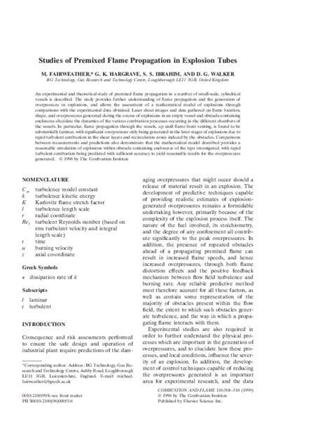 Pdf Numerical Simulation Of Premixed Flame Propagation In A Closed Tube Kazuto Kuzuu