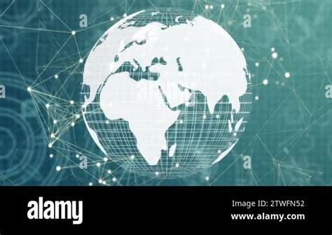 Digitally Generated Animation Of A Rotating World Globe With Moving