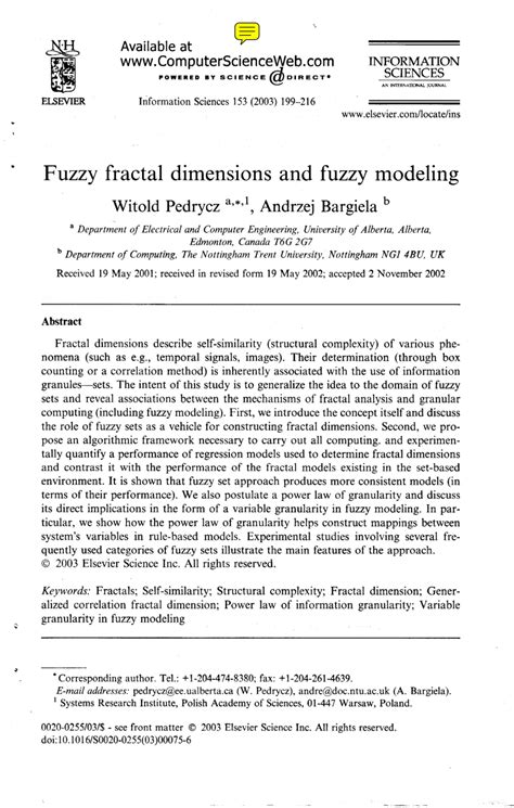 Pdf Fuzzy Fractal Dimensions And Fuzzy Modeling