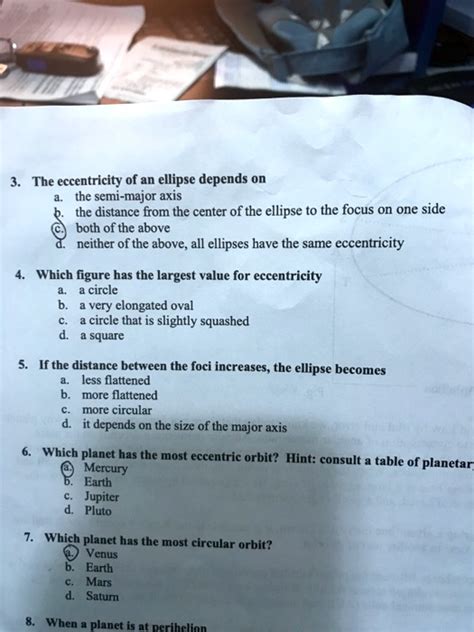 Solved The Eccentricity Of An Ellipse Depends On The Semi Major Axis Which Is The Distance
