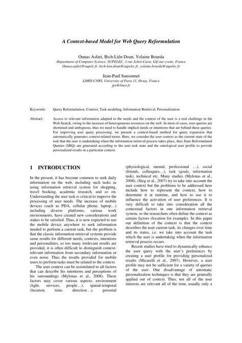 Pdf A Context Based Model For Web Query Reformulation