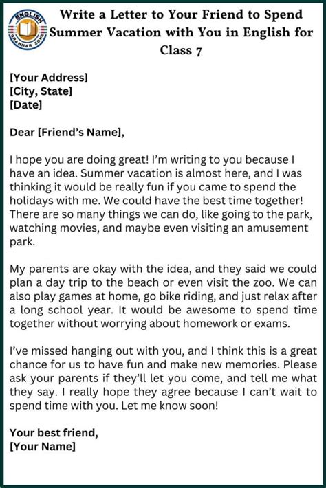 Write A Letter To Your Friend To Spend Summer Vacation With You In English
