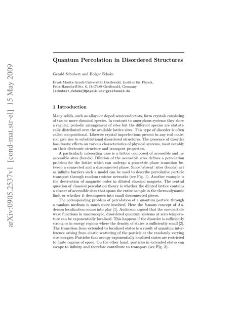 Pdf Quantum Percolation In Disordered Structures