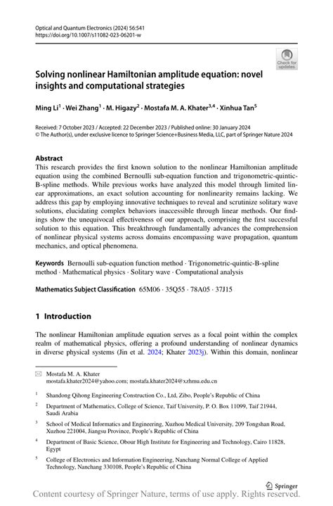 Solving Nonlinear Hamiltonian Amplitude Equation Novel Insights And Computational Strategies