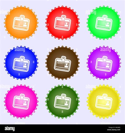 Id Card Icon Sign A Set Of Nine Different Colored Labels Vector Illustration Stock Vector