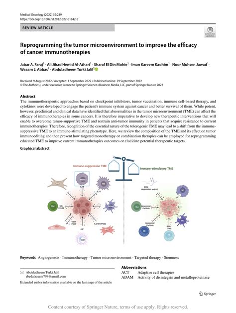 Reprogramming The Tumor Microenvironment To Improve The Efficacy Of