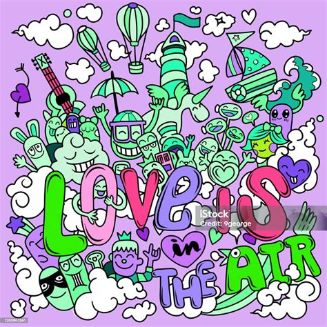 사랑은 공중에 있습니다 낙서 만화의 손으로 그린 벡터 일러스트 레이션 결혼식에 대한 스톡 벡터 아트 및 기타 이미지 결혼식 귀여운 낙서 드로잉 Istock