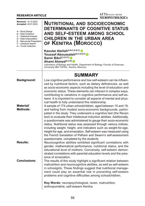 Pdf Nutritional And Socioeconomic Determinants Of Cognitive Status