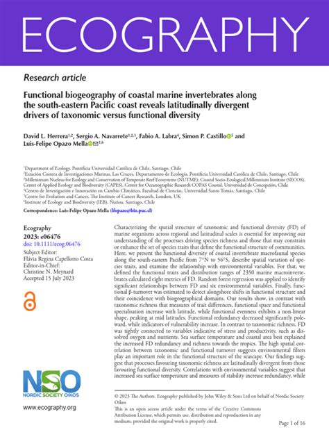 Functional Biogeography Of Coastal Marine Inverteb Pdf Biodiversity