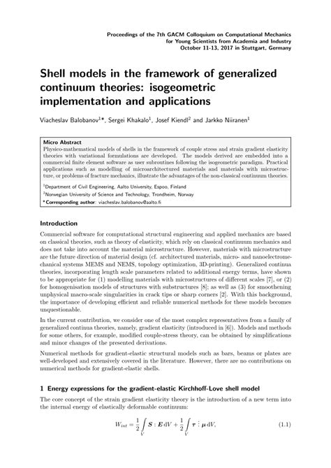 Pdf Shell Models In The Framework Of Generalized Continuum Theories Isogeometric