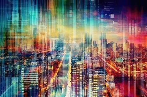 Premium AI Image Abstract Colorful Background Cityscape IoT Dx Transformation