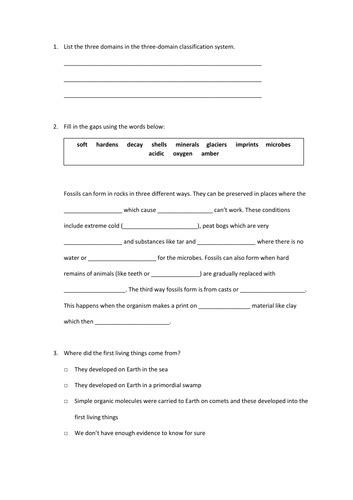 Fossils And Classification Supplementary Slides And Worksheet Gcse Biology Aqa Teaching