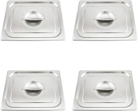 Qwork Solid Steam Table Pan Cover 4 Pack Stainless Steel Pan Lid With
