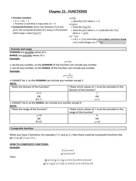 Igcse Maths Chapter 21 Functions Revision Booklet Pdf