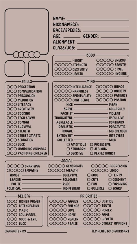 Roleplay Character Sheet Template Crem
