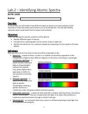 SpectraLab Pdf Lab 2 Identifying Atomic Spectra ASTR 1020 Name Overview In This Activity