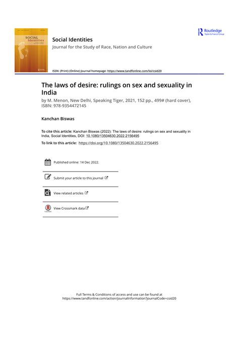 Pdf The Laws Of Desire Rulings On Sex And Sexuality In India By M Menon New Delhi