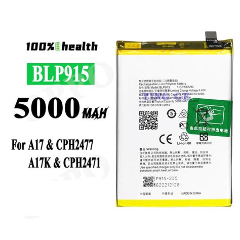Oppo A17 Cph2477 A17k Cph2471 Model Blp915 Battery 5000mah