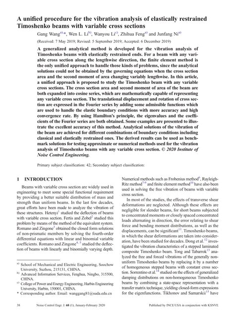 Pdf A Unified Procedure For The Vibration Analysis Of Elastically Restrained Timoshenko Beams