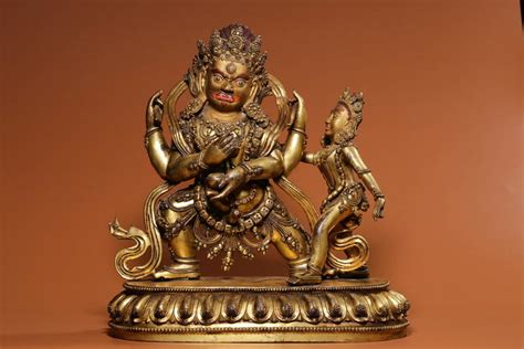 Ming Dynasty Daming Yongle Year Shi Bronze Gilt Double Body Big Black Statue