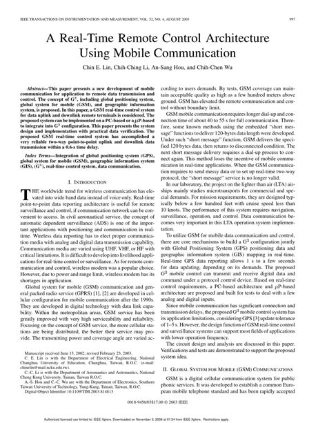 PDF A Real Time Remote Control Architecture Using Mobile Communication