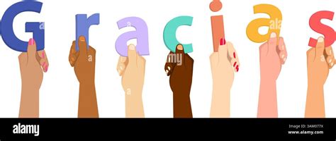Illustration Of Diverse Hands Holding The Word Gracias” Meaning Thanks