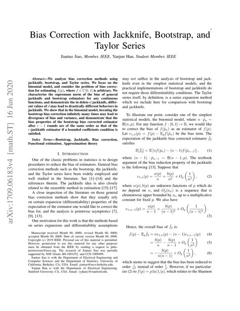 Pdf Bias Correction With Jackknife Bootstrap And Taylor Series