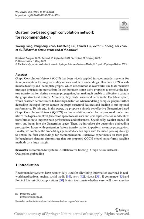 quaternion based graph convolution network for recommendation request pdf