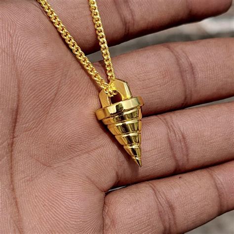 Gurren Lagann Inspired Core Drill Necklace In Gold Color 925 Silver