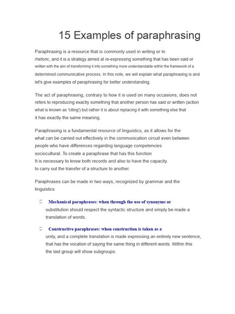 15 Paraphrasing Examples Explained Pdf Semantics Linguistics
