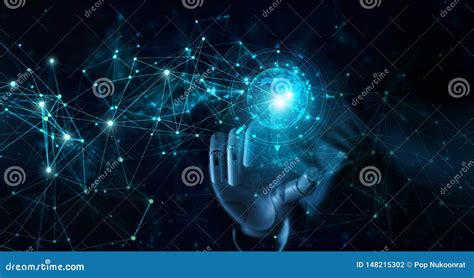 Hand Of Robot Touching Global Futuristic Network Connection Ai Artificial Intelligence Stock