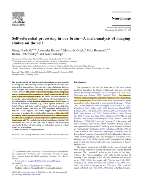 Self Referential Processing In Our Brain A Meta Analysis Of Imaging