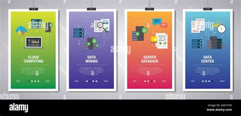 Vector Set Of Vertical Web Banners With Cloud Computing Data Mining Server Database And Data