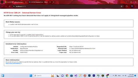 An Aspnet Setting Has Been Detected That Does Not Apply In Integrated