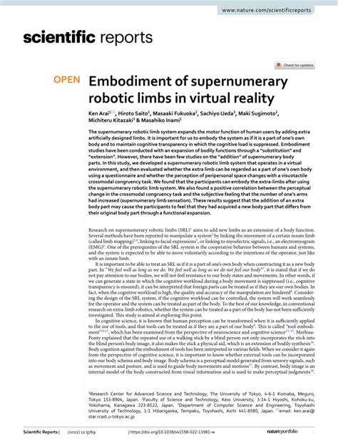Pdf Embodiment Of Supernumerary Robotic Limbs In Virtual Reality