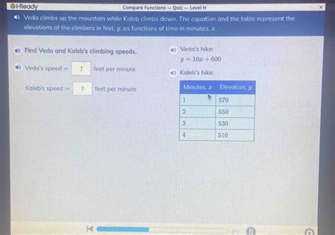 Solved I Ready Compare Functions Quiz Level H Veda Climbs Up The Mountain While Kaleb