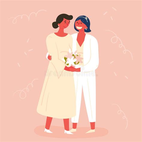 Noivas L Sbicas No Vestido E No Terno Que Casam Se Ilustra O Do Vetor