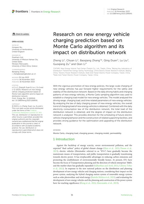 Pdf Research On New Energy Vehicle Charging Prediction Based On Monte