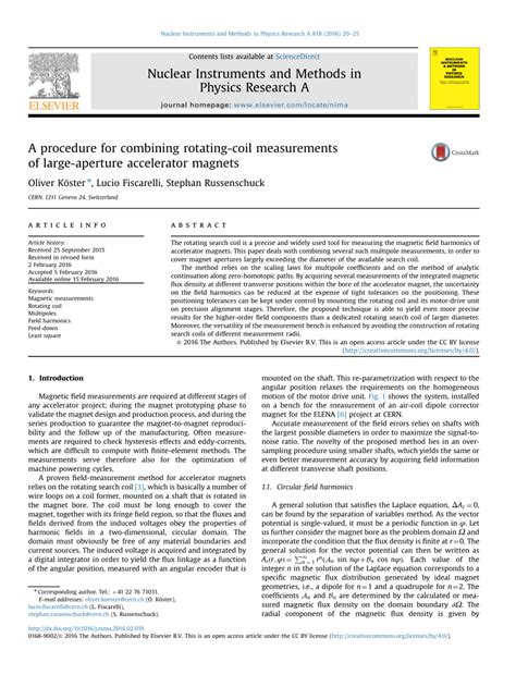 Pdf A Procedure For Combining Rotating Coil Measurements Of Large Aperture Accelerator Magnets