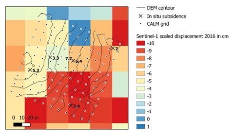 Map Of Sentinel 1 Derived Displacement In Cm Scaled And Offset