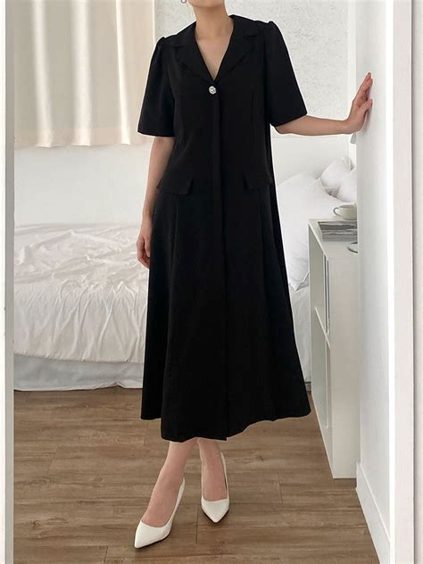 55 100사이즈 빅사이즈 여성 루즈핏 반팔 쉬폰 플레어 블랙 여름 정장 하객 롱 원피스