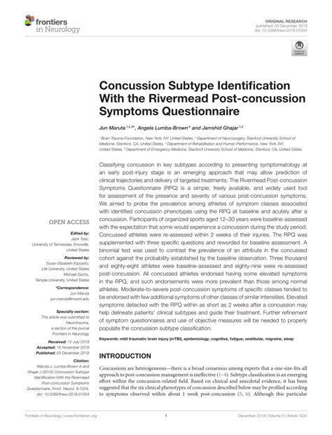 Pdf Concussion Subtype Identification With The Rivermead Post Concussion Symptoms Questionnaire