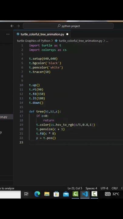 turtle 🐢 colorful 🌲 tree using python ♥️ with short lines of code shortvideo viralshorts