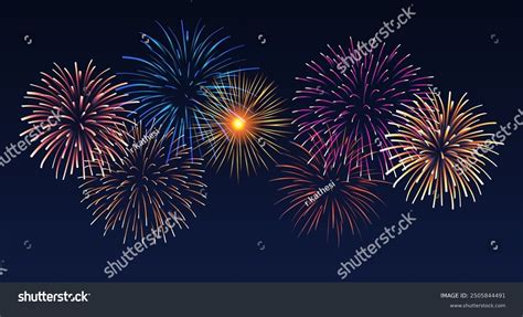 Vector Decorative Border Colorful Exploding Fireworks Stock Vector