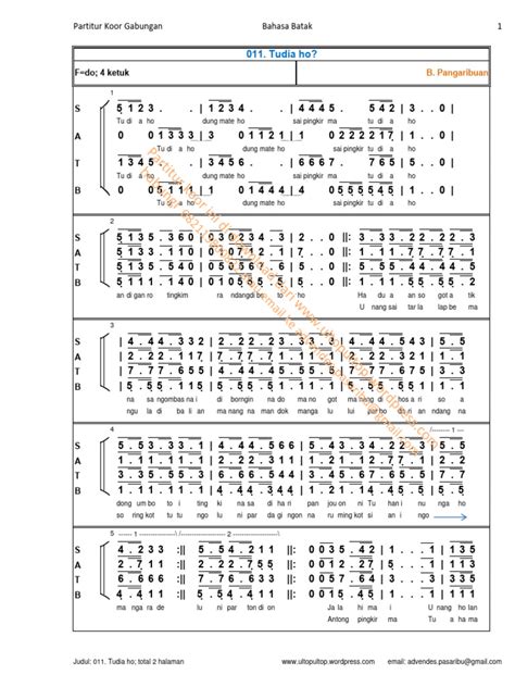 Partitur Koor Gabungan Bahasa Batak 1 011 Tudia Ho Pdf