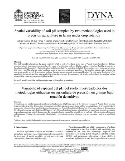 PDF Spatial Variability Of Soil PH Sampled By Two Methodologies Used In Precision Agriculture