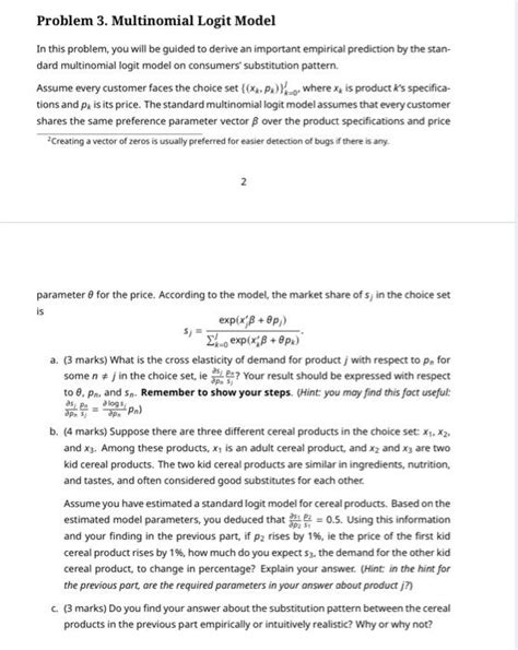 Problem 3 Multinomial Logit Model In This Problem