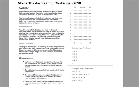 solved movie theater seating challenge 2020 overview [[